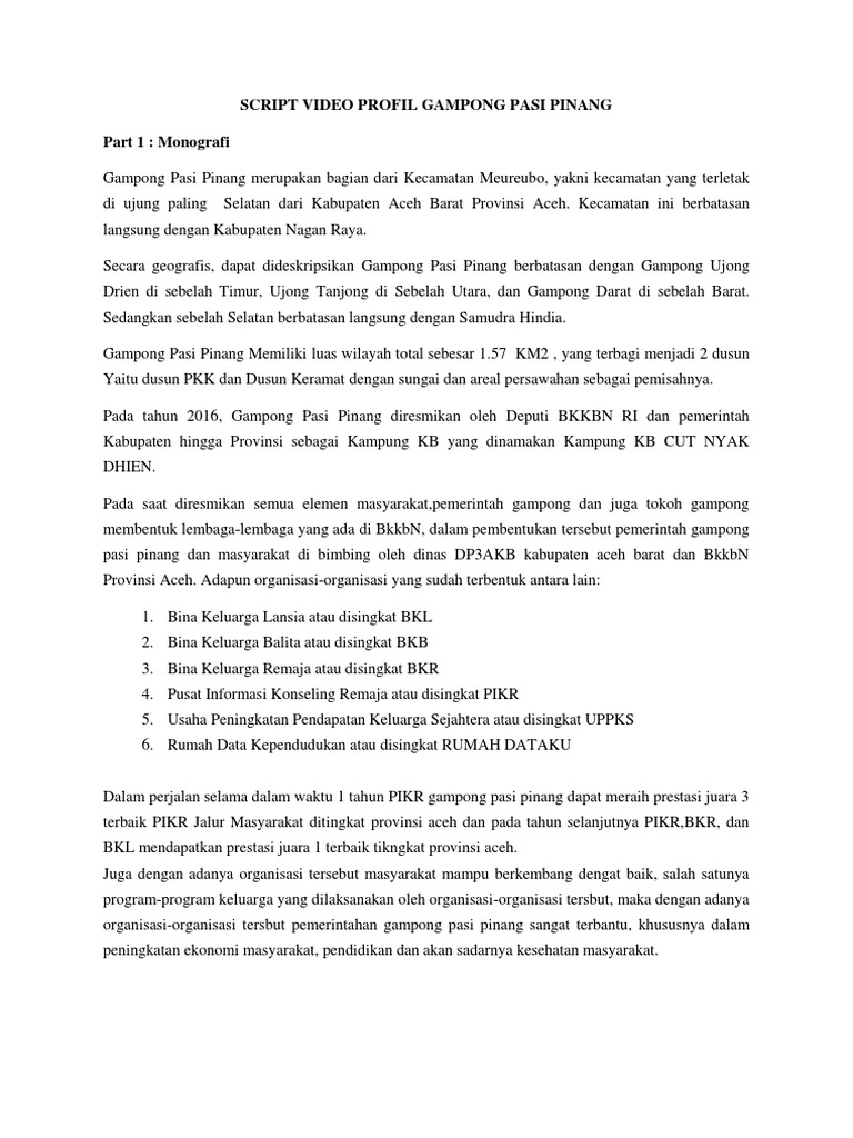 Script Video Profil Desa Limbangan | PDF