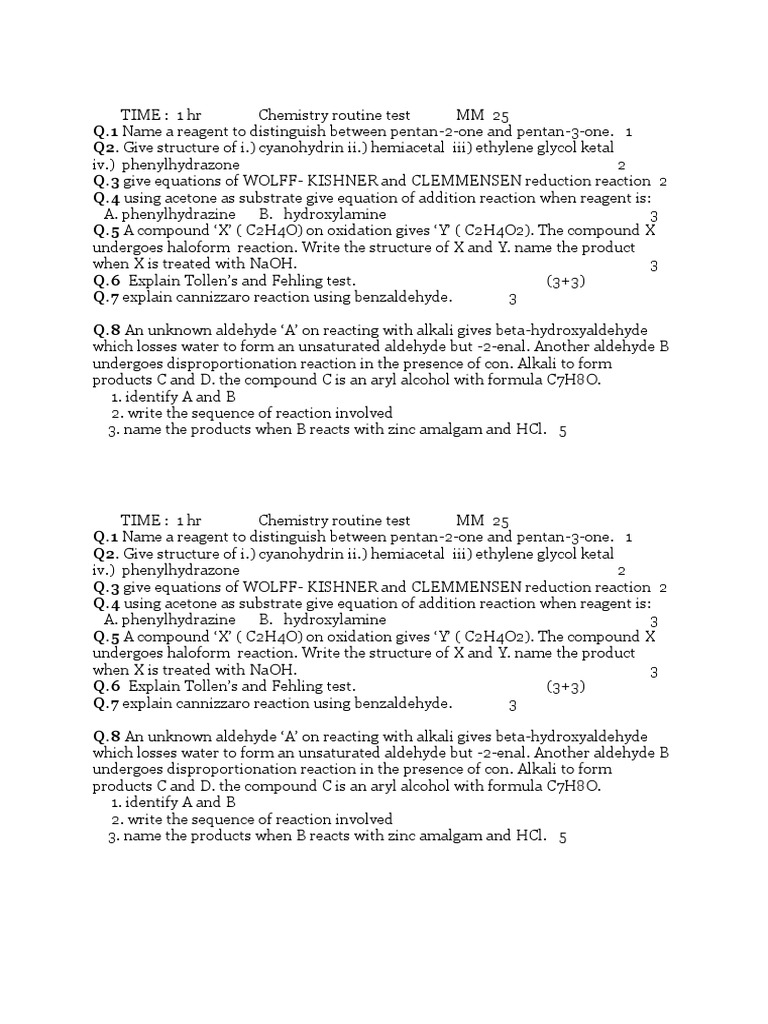 Ald Test | PDF | Aldehyde | Organic Chemistry