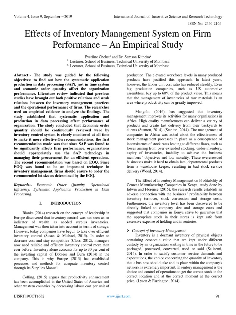 Effects of Inventory Management System On Firm Performance - An ...