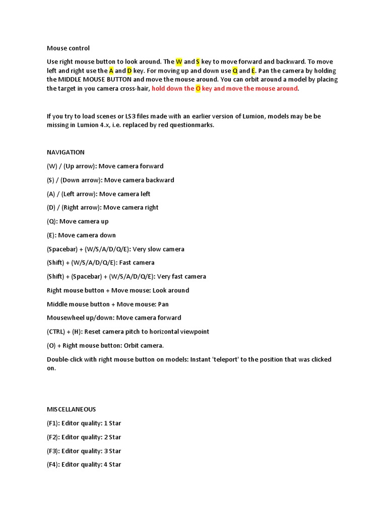 Lumion mouse and keyboard controls for navigation and modeling | PDF | Rendering (Computer ...
