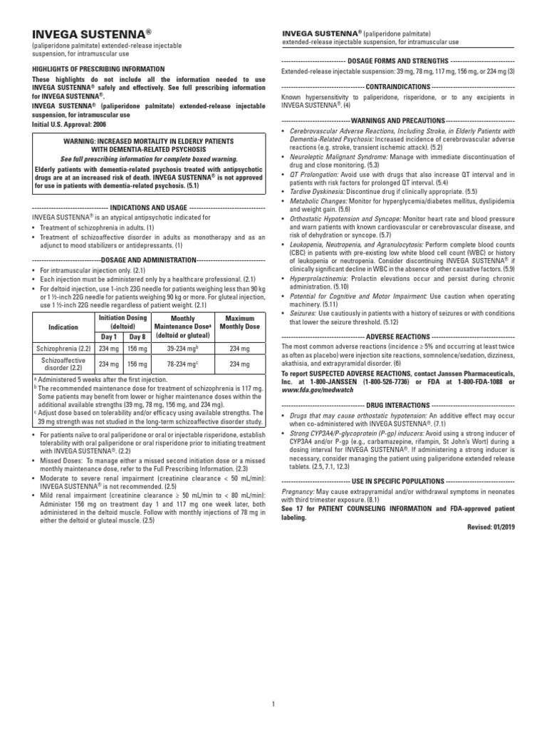 INVEGA SUSTENNA-pi | PDF | Antipsychotic | Risperidone