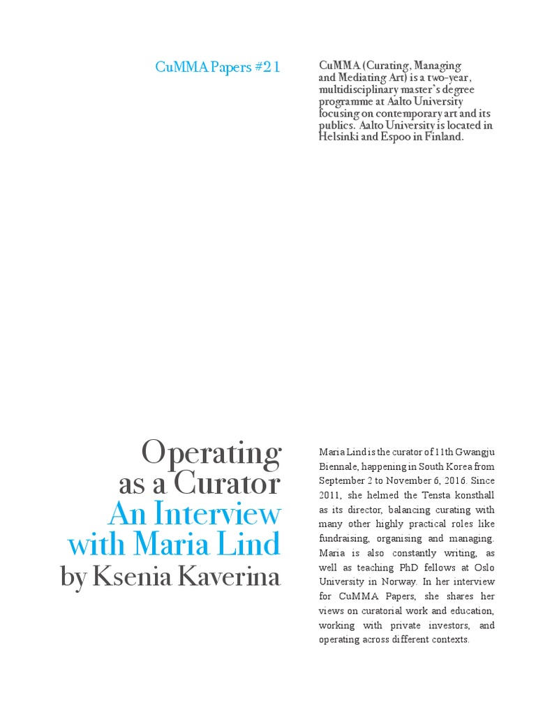 Operating As A Curator: An Interview With Maria Lind | PDF | Curator ...
