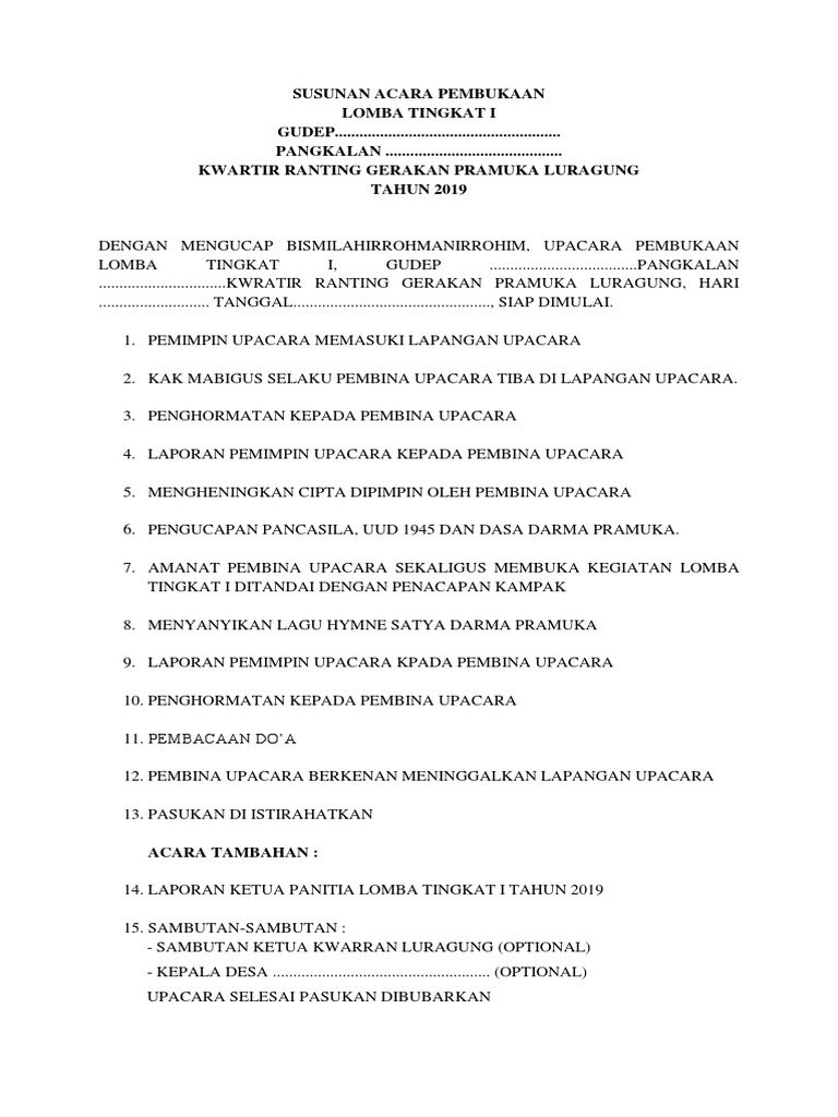 Susunan Acara Pembukaan, Penutupan, Dan API Unggun LT I | PDF | Karier & Perkembangan