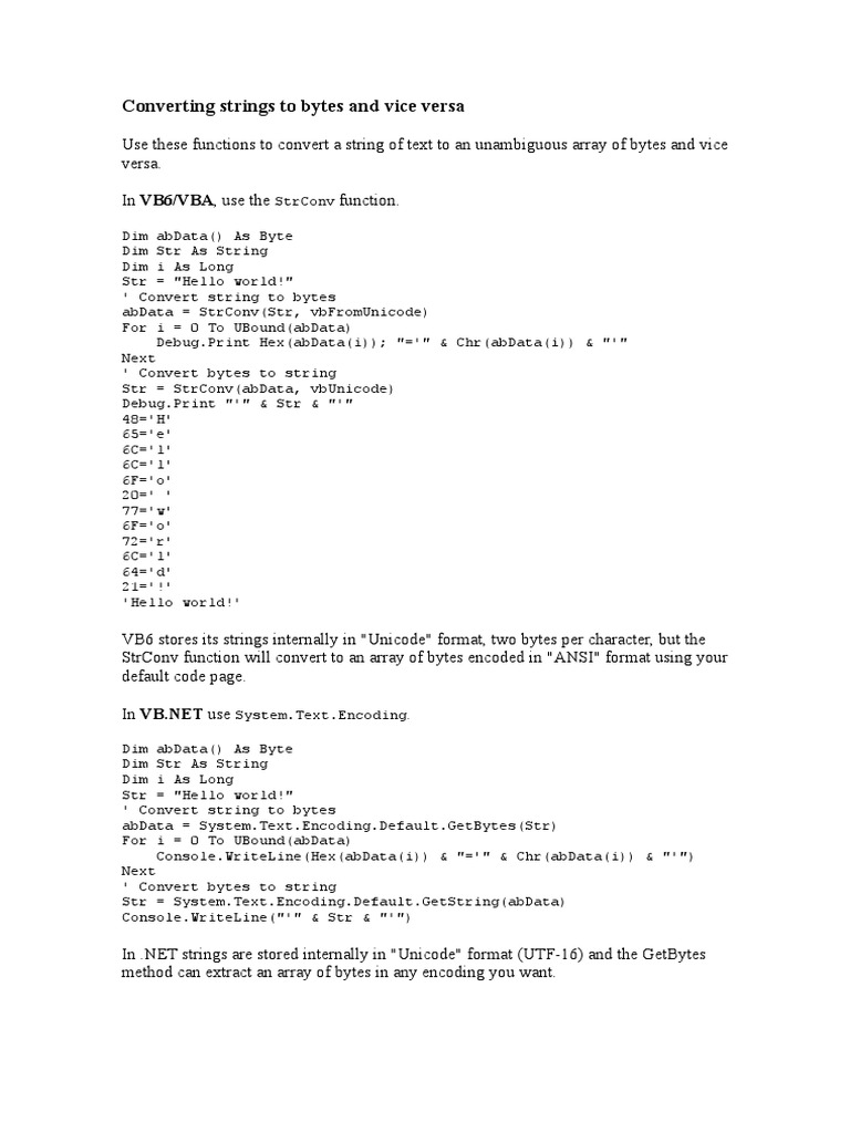 Converting Strings To Bytes and Vice Versa | PDF