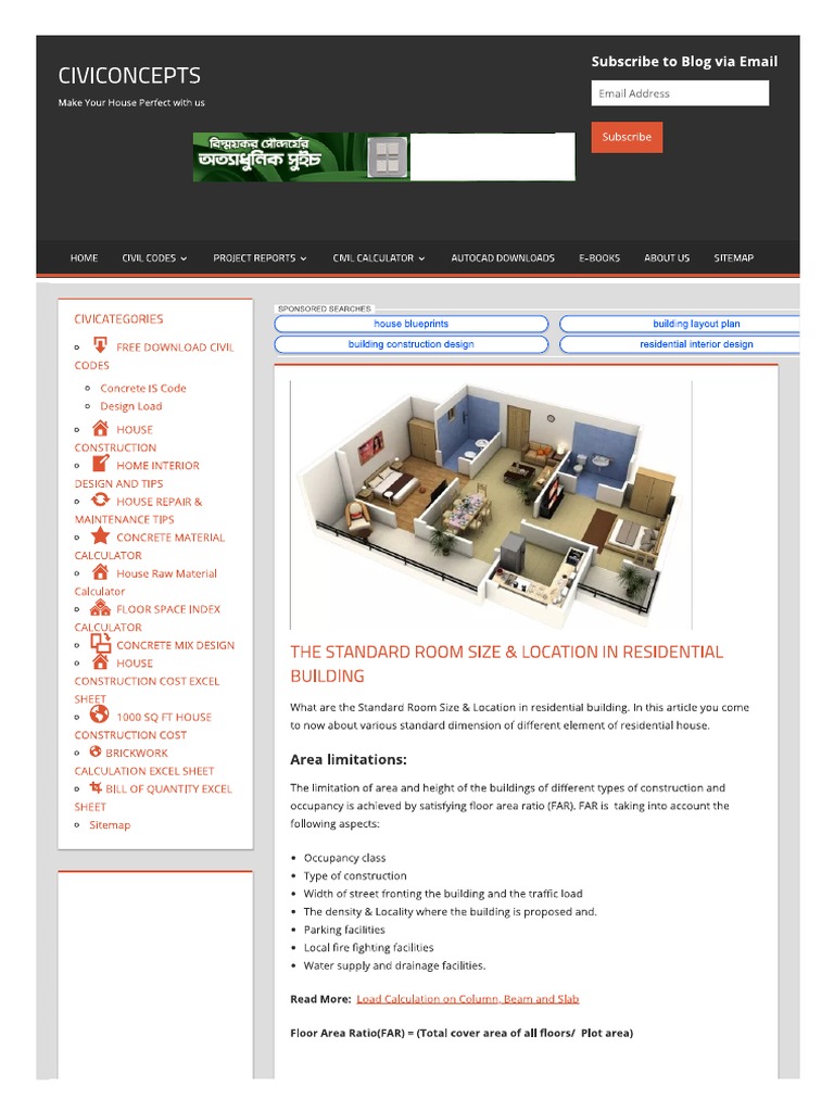 The Standard Room Size & Location in Residential Building ...