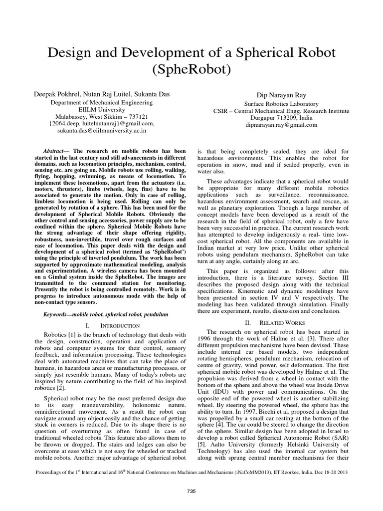 Design and Development of a Spherical Robot (SpheRobot | PDF | Robot ...