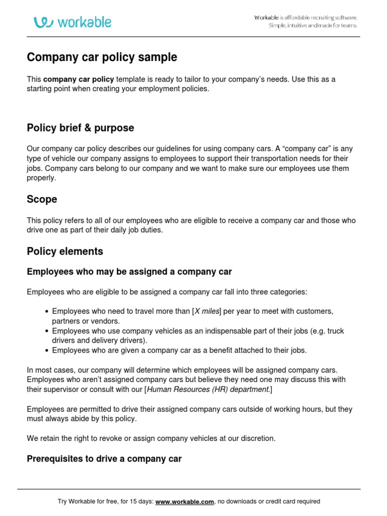 Company Car Policy Sample | PDF | Driving | Employment