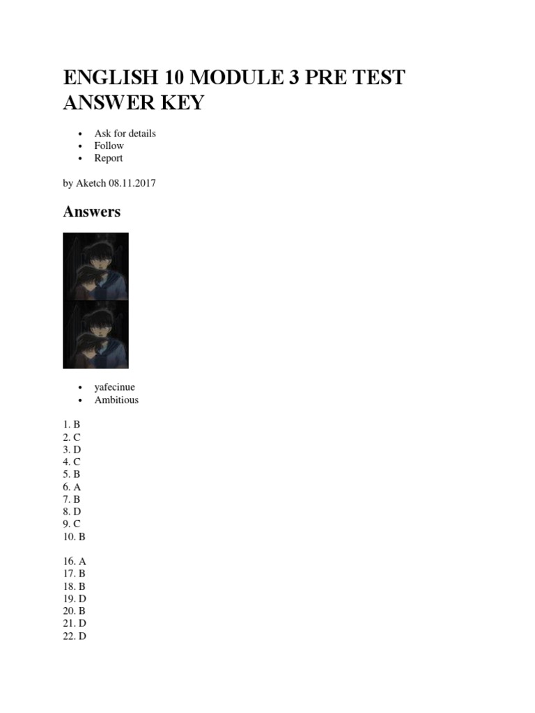 English 10 Module 3 Pre Test Answers | PDF | Teaching Methods & Materials