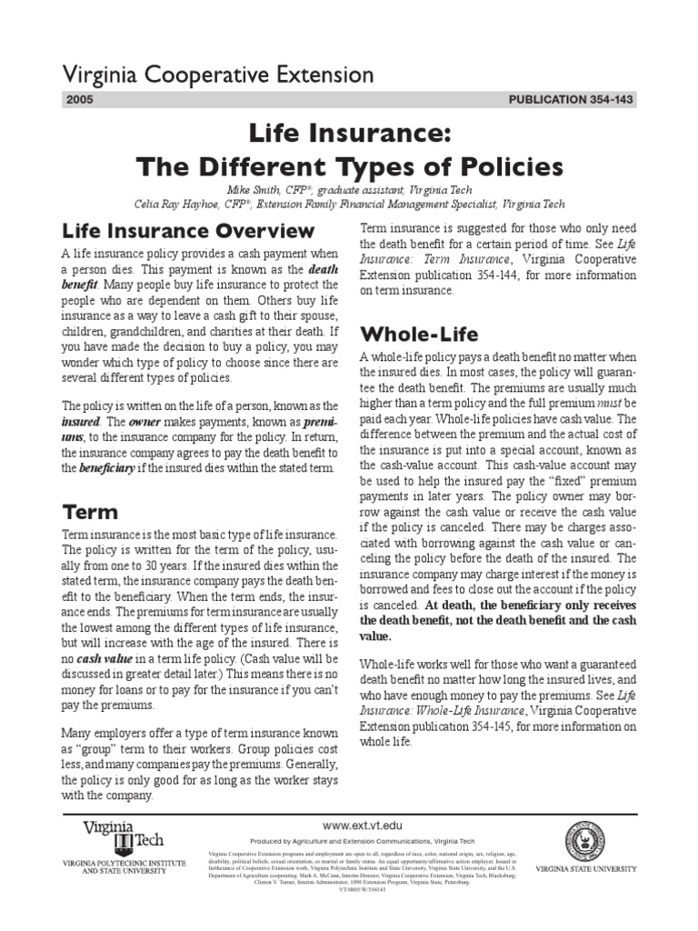 Life Insurance: The Different Types of Policies | PDF | Life Insurance ...