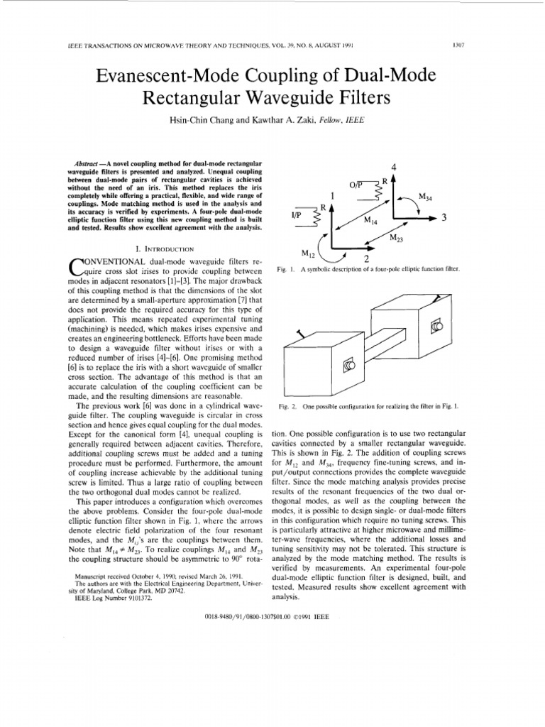 Evanescent-Mode Coupling Dual-Mode Rectangular Waveguide Filters | PDF | Waveguide | Microwave
