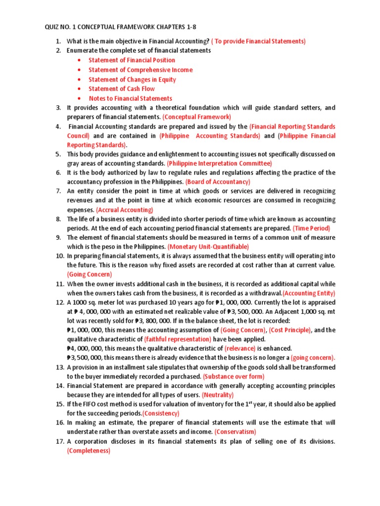 Conceptual Framework Quiz 1 | PDF | Financial Statement | Financial Accounting