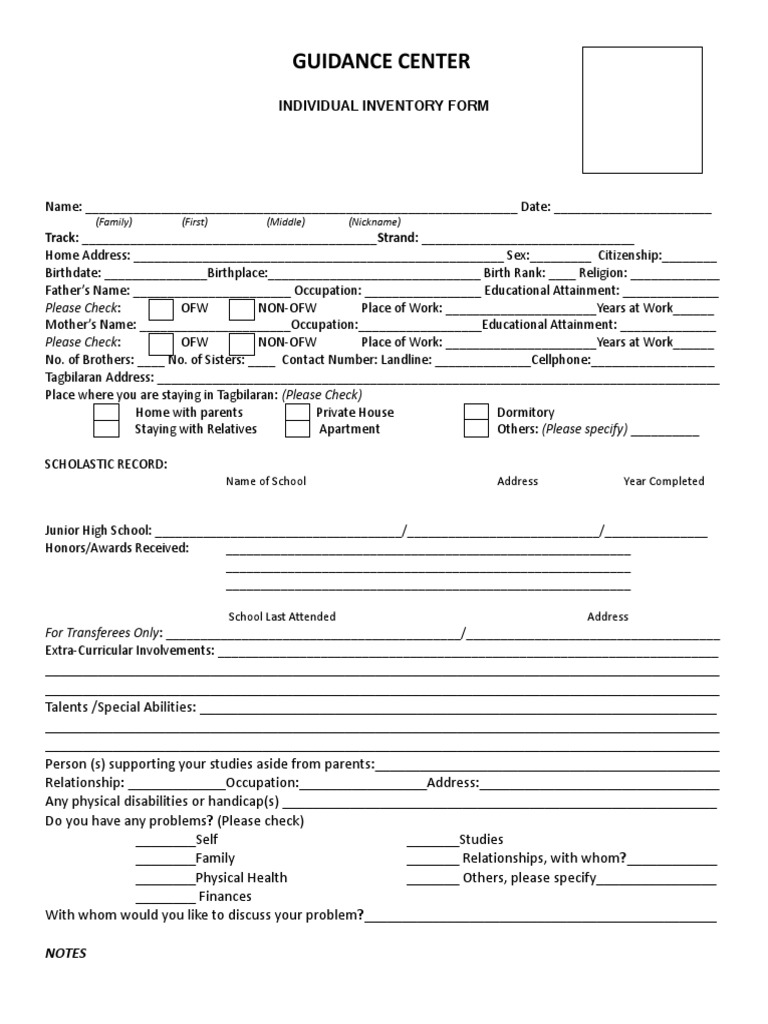 Student Individual Inventory Form | PDF | Social Institutions | Social ...