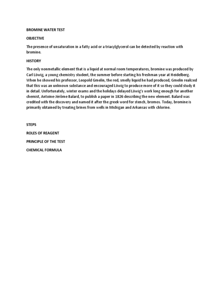 Bromine Water Test for Unsaturation Detection | PDF | Science & Mathematics