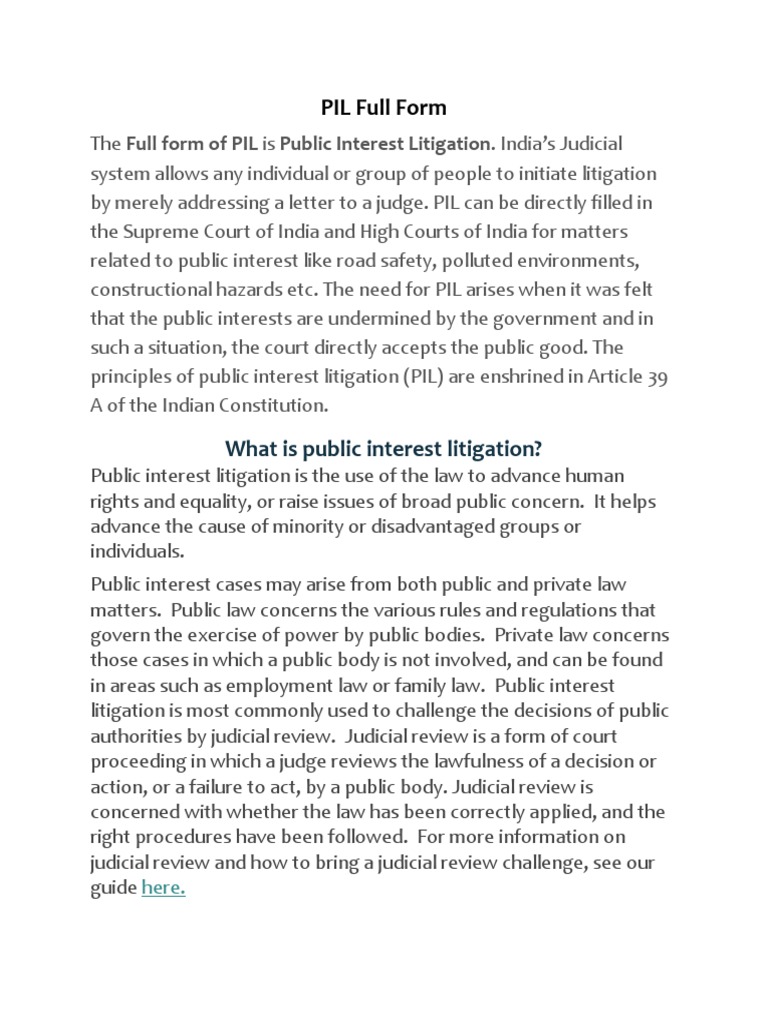 PIL Full Form: What Is Public Interest Litigation? | PDF | Lawsuit ...