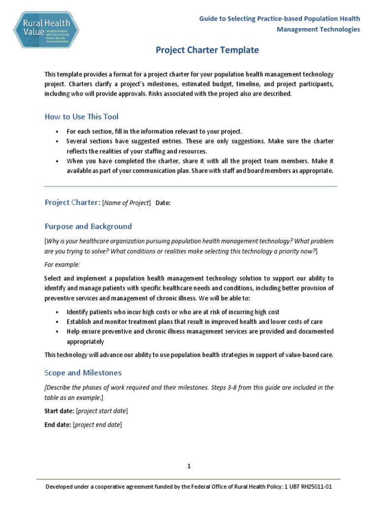 PHMT Project Charter Template | PDF | Health Care | Risk