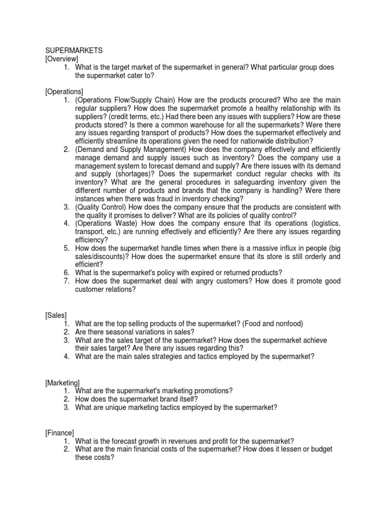Supermarket Interview Questions | PDF | Supermarket | Supply Chain