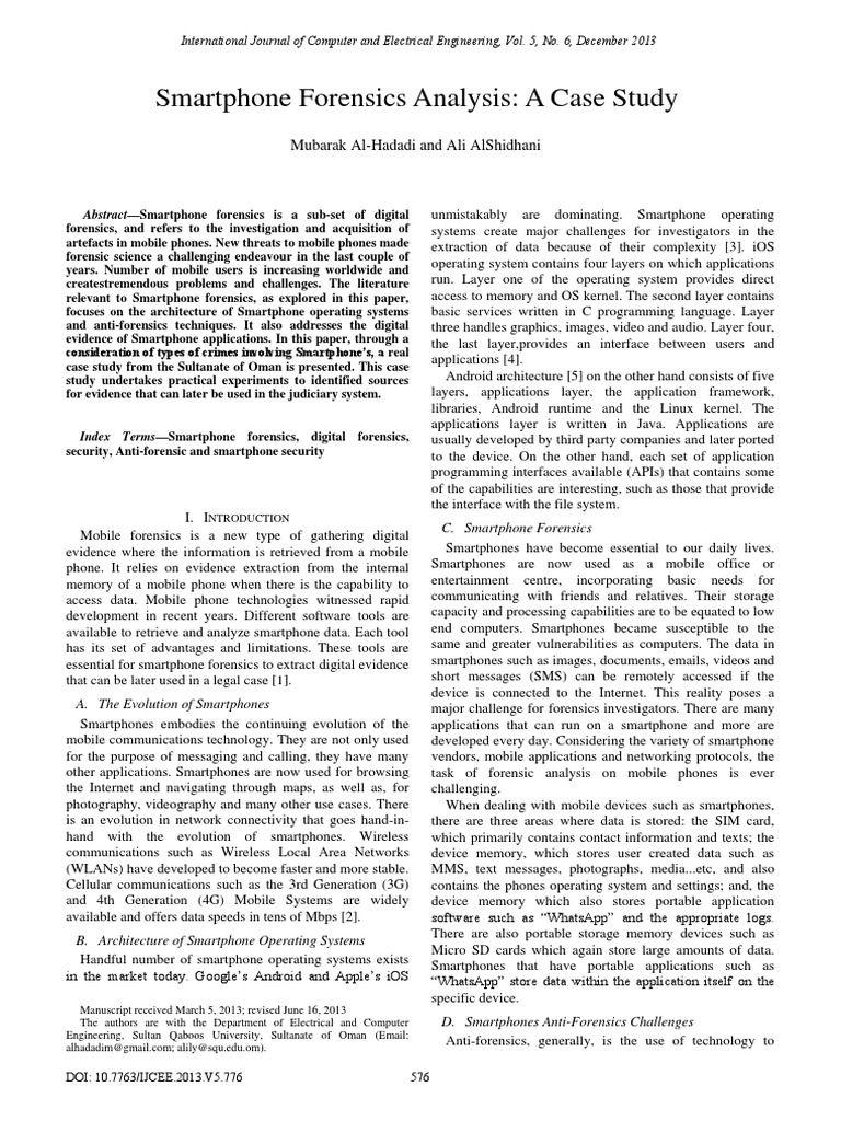 Smartphone Forensics Analysis: A Case Study: Mubarak Al-Hadadi and Ali ...