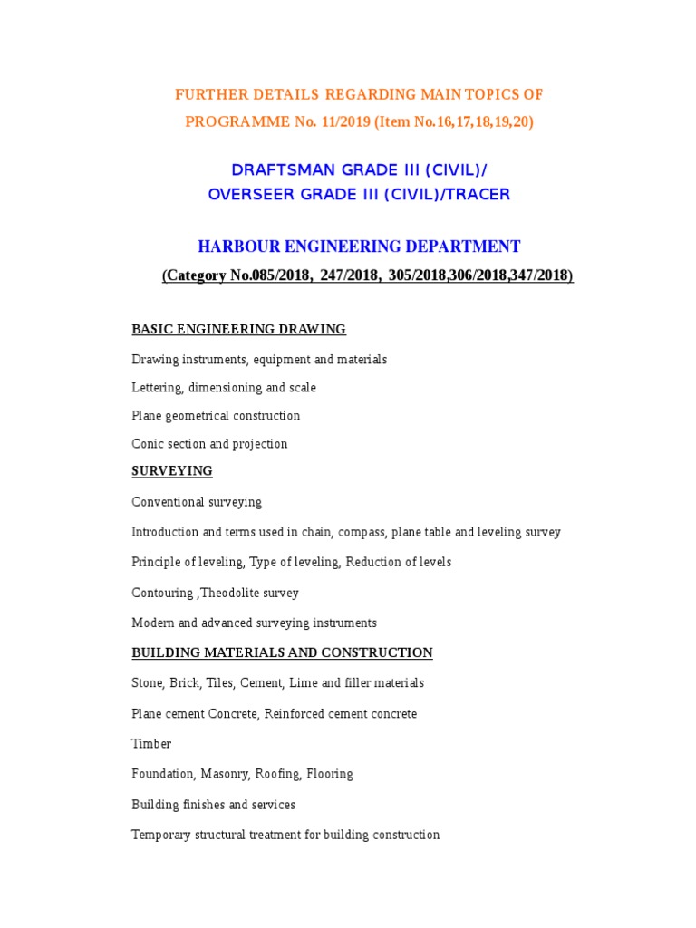 Kerala PSC Draftsman Civil Syllabus | PDF | Surveying | Technical Drawing