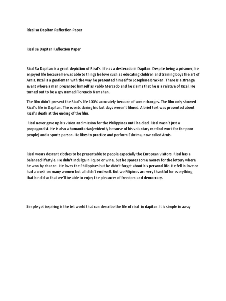 Rizal Sa Dapitan Reflection Paper | PDF