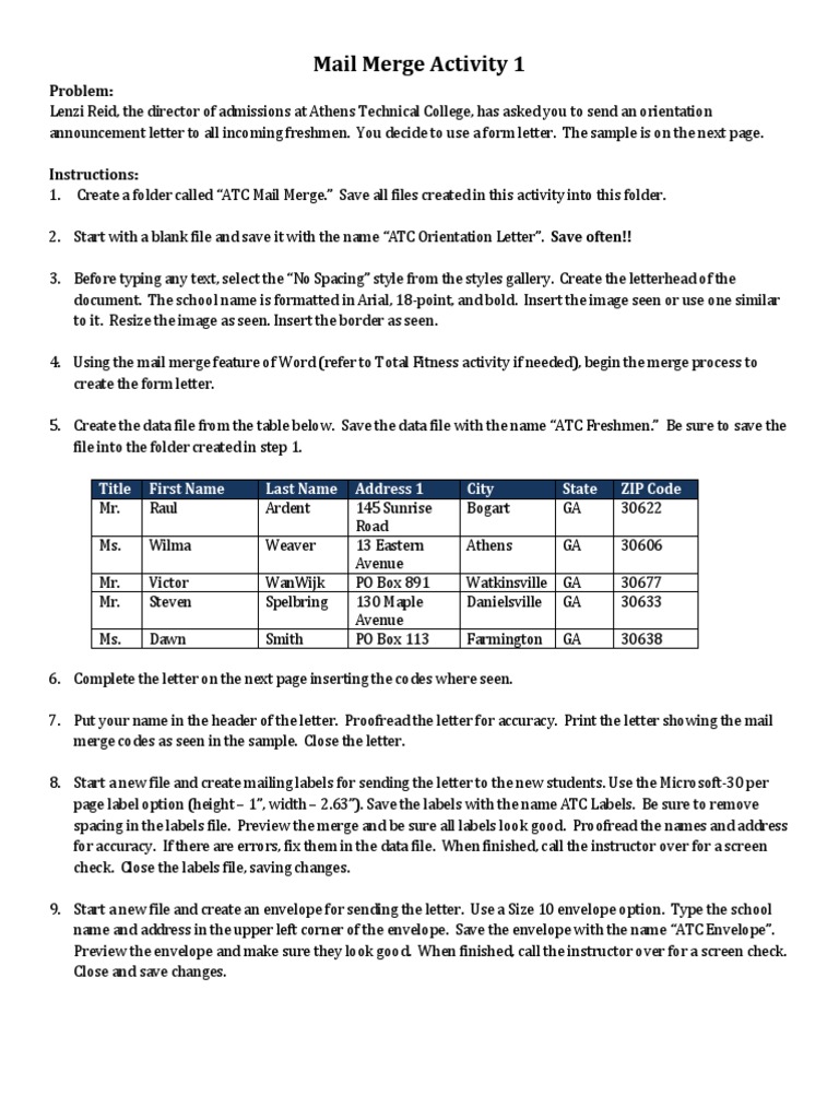 Mail Merge Activity 1 and 2 | PDF | Envelope | Proofreading