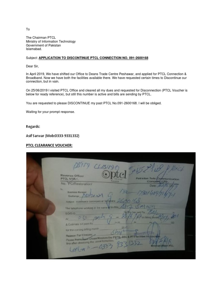 PTCL Disconnection Letter | PDF