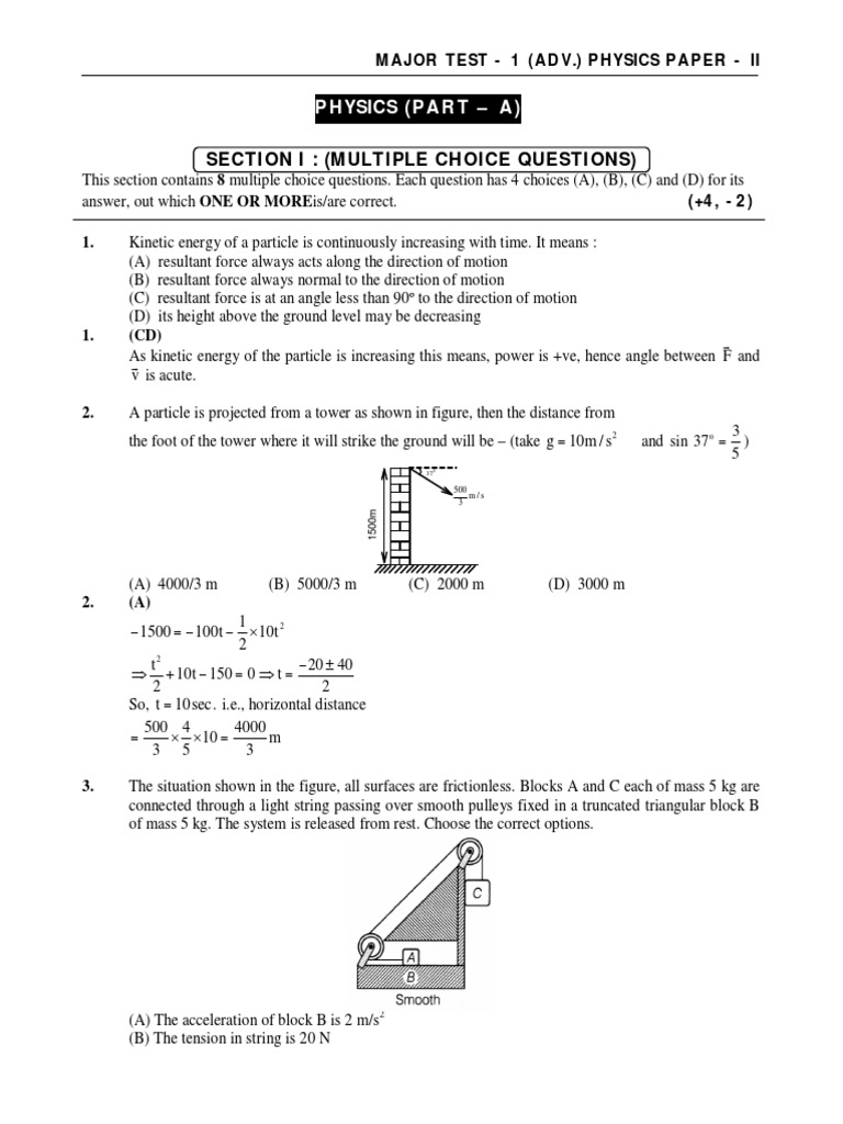 Section I: (Multiple Choice Questions) : Physics (Part - A) ) | PDF ...
