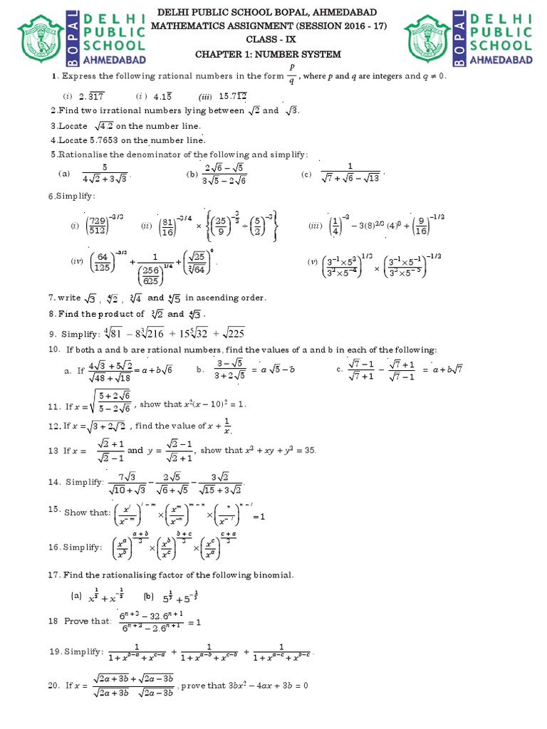 (Iii) I J) I) : 1. Express The Following Rational Numbers in The Form ...