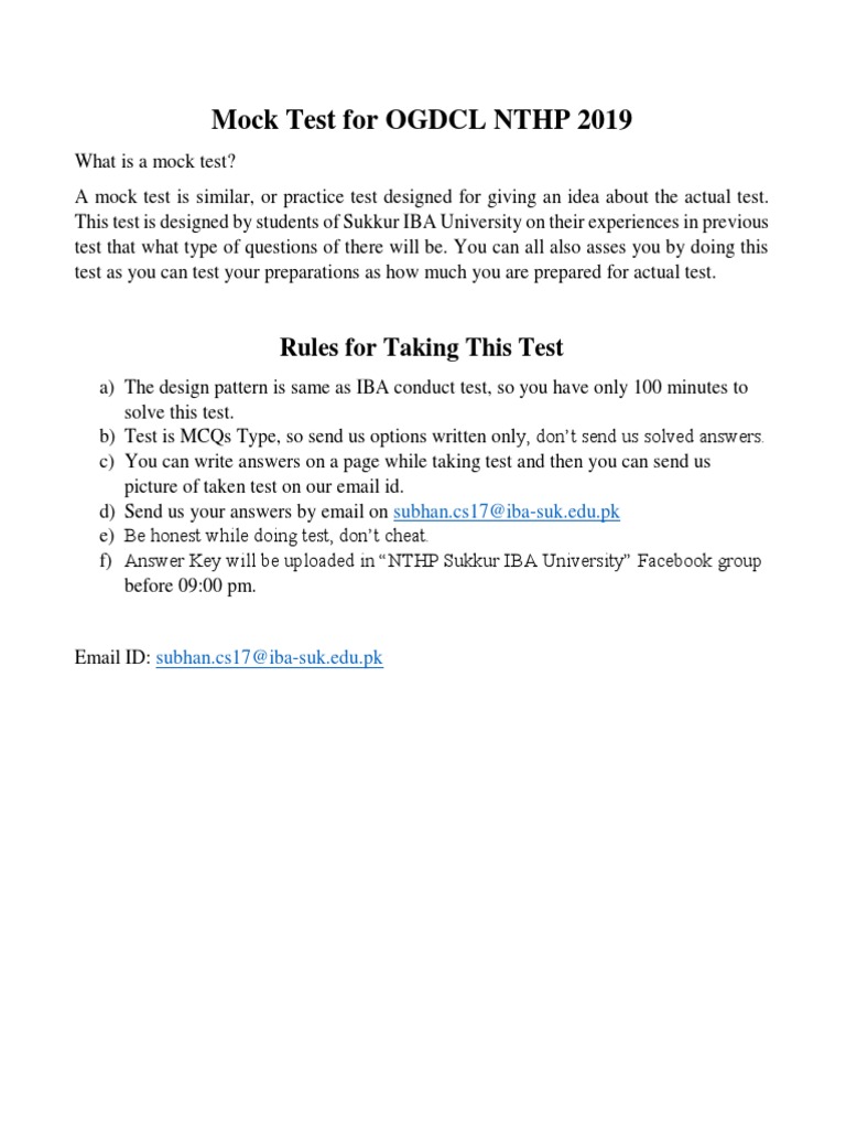 Mock Test For NTHP Candidates by SIBAU Students | PDF | Web Search ...