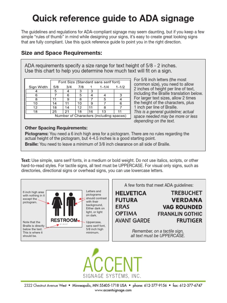Quick Reference Guide To ADA Signage: Size and Space Requirements | PDF ...