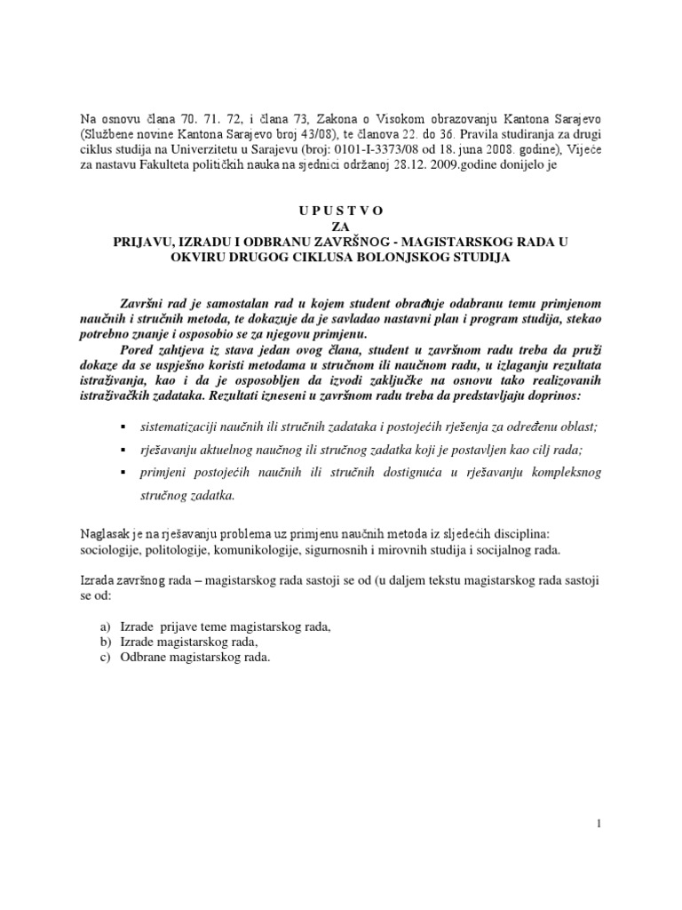 Uputsvo Za Izradu Master Teze FPN 19.01.2010. | PDF