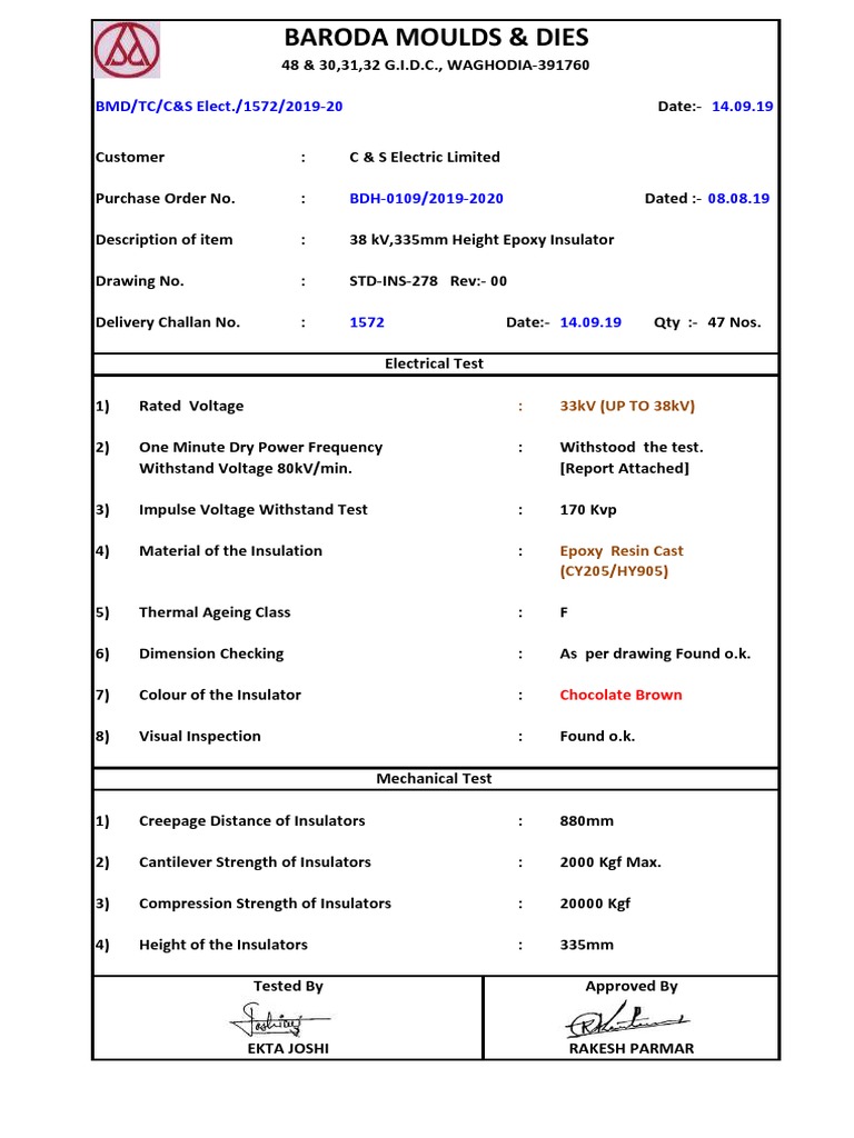 Insulator Test Report for C&S Electric | PDF | Science & Mathematics