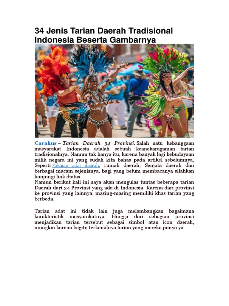 34 Jenis Tarian Daerah Tradisional Indonesia Beserta Gambarnya SD | PDF