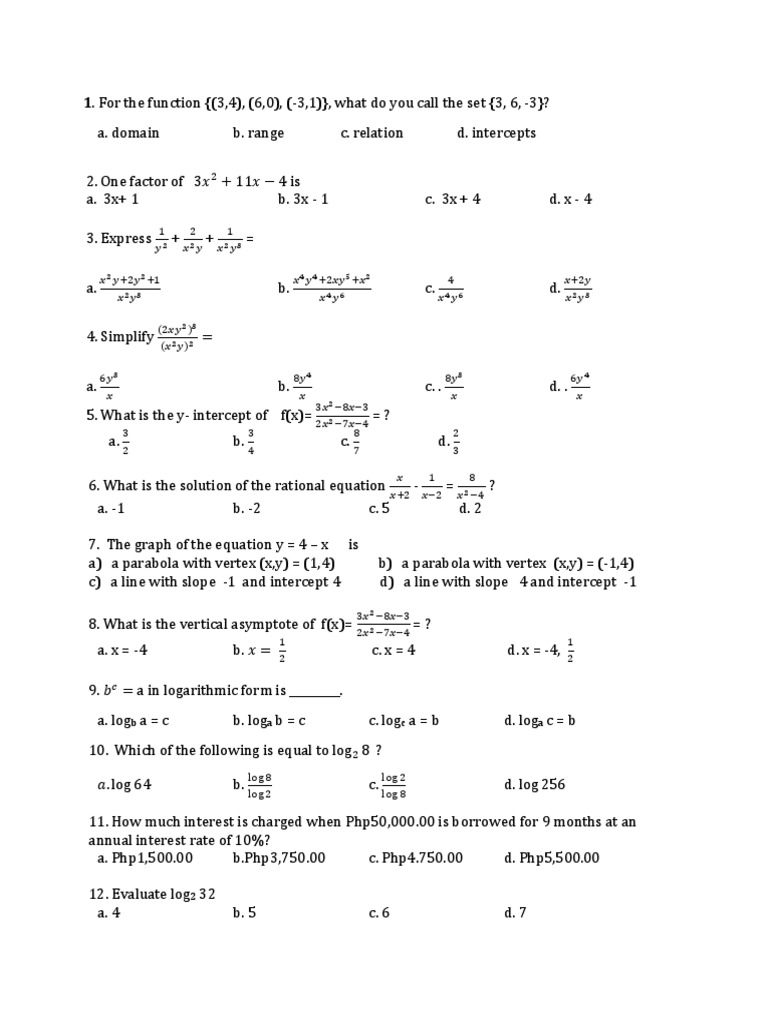 Solutions to a Set of Mathematics Problems | PDF | Logarithm | Vertex ...