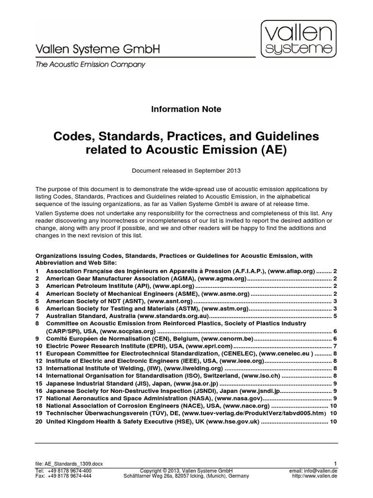 Codes, Standards, Practices, and Guidelines Related To Acoustic ...