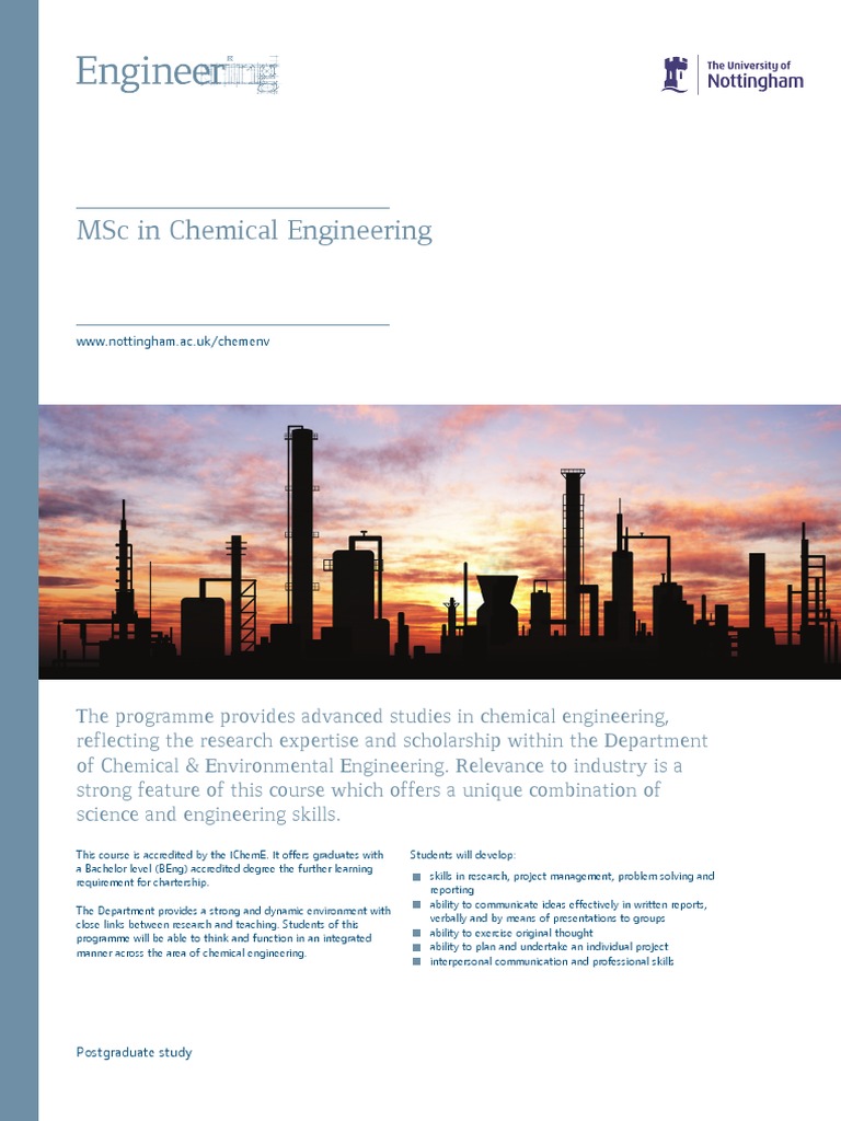 MSC in Chemical Engineering: WWW - Nottingham.Ac - Uk/Chemenv ...