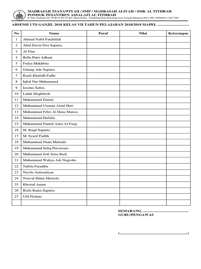 All Absensi Uts Ganjil 2018 Tahun Pelajaran 2018 | PDF