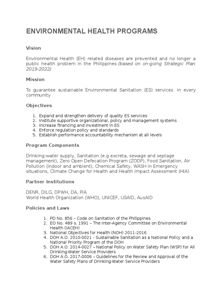 Environmental Health Programs: Vision | PDF | Drinking Water | Sanitation