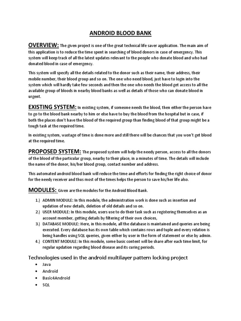 Blood Bank Android Project | PDF | Blood Donation | Android (Operating ...