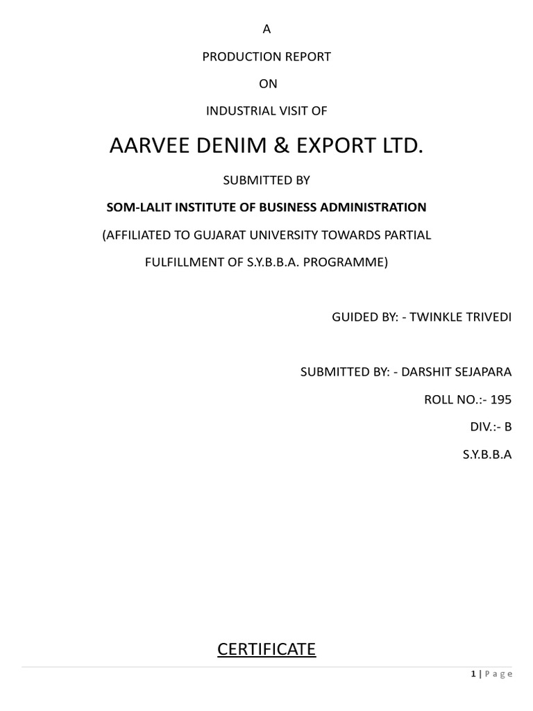 BBA Industrial Visit Report | PDF | Performance Appraisal | Spinning ...