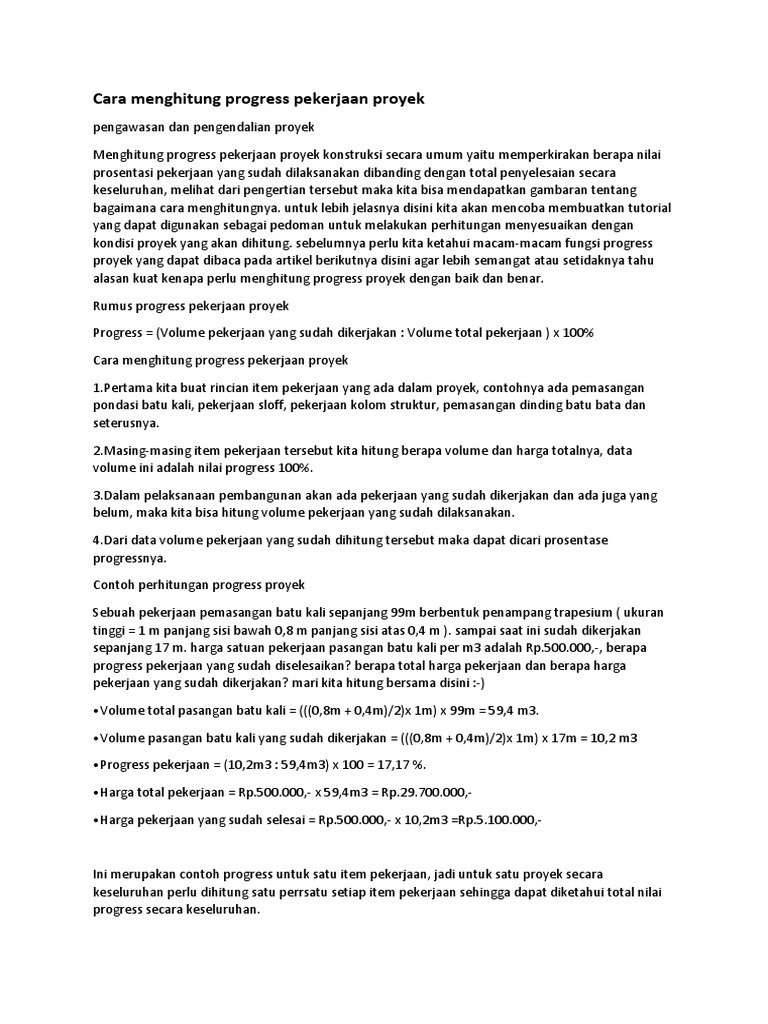 Cara Menghitung Progress Pekerjaan Proyek | PDF