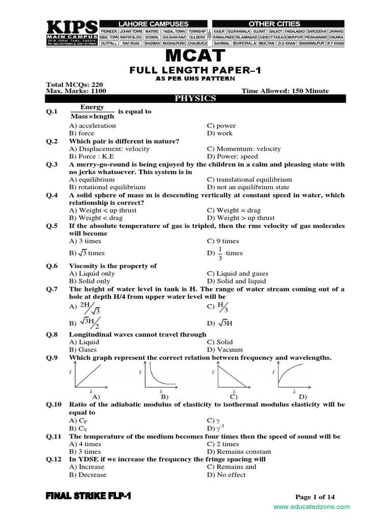 Kips FLP 1 Mdcat | PDF | Meiosis | Immune System