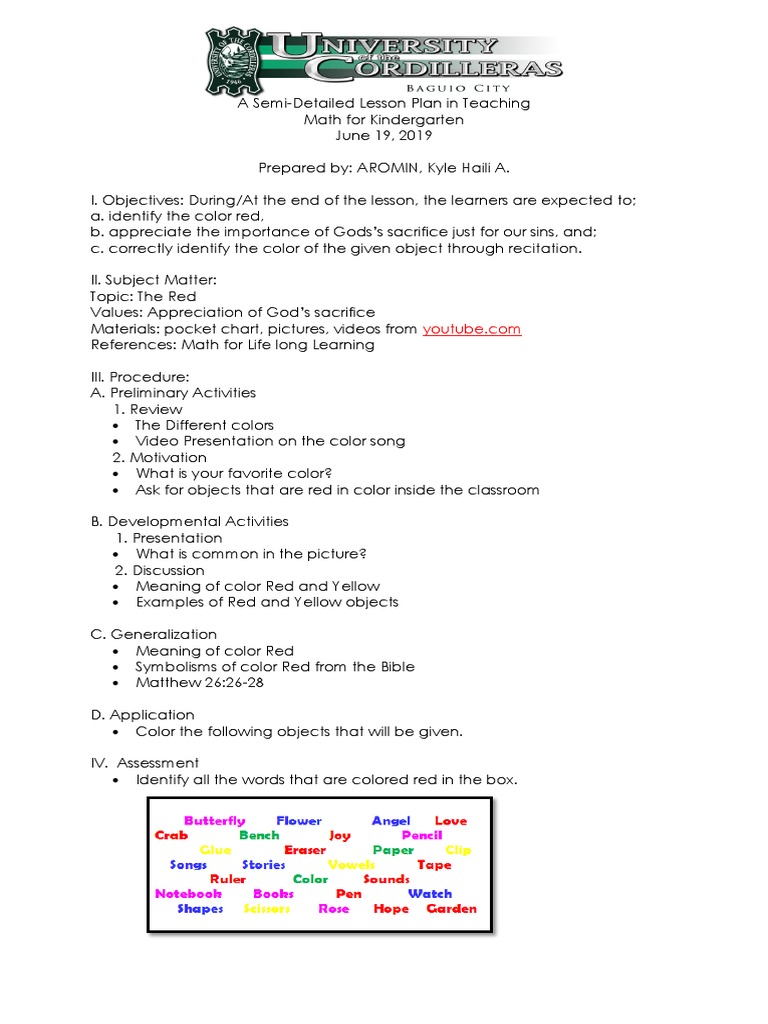 Lesson Plan - Colors | PDF | Lesson Plan | Education Theory
