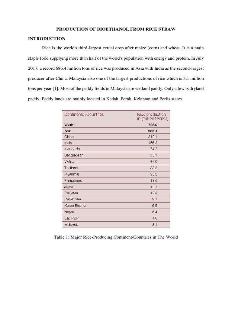 Production of Bioethanol From Rice Straw | PDF | Biomass | Biofuel