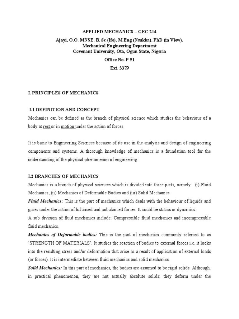 Applied Mechanics | PDF | Force | Euclidean Vector