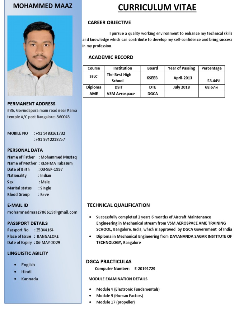 AME Training Profile - Mohammed Maaz | PDF | Engineering | Curriculum