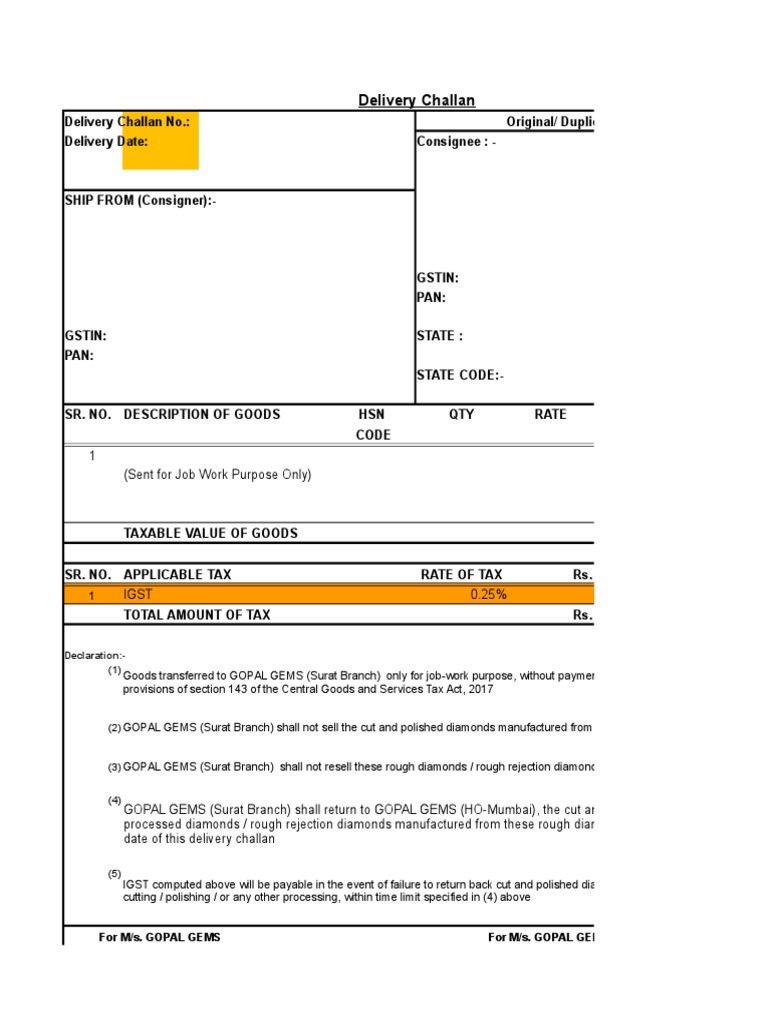 Job Work Delivery Challan Format | PDF | Public Finance | Government ...