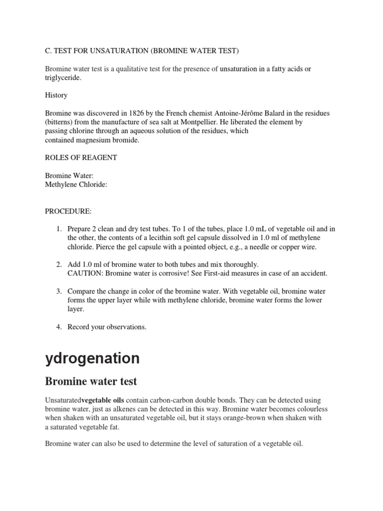 Bromine Water Test for Unsaturation | PDF