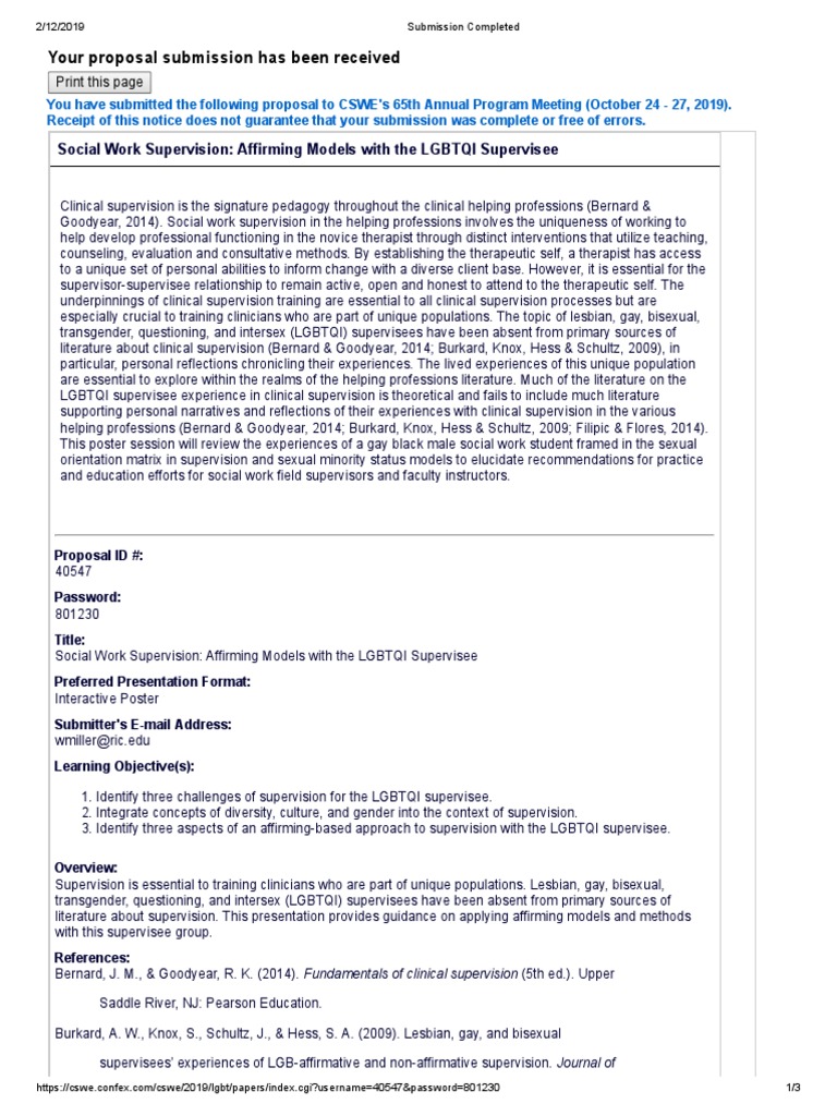 CSWE 2019 Supervision Proposal | PDF | Counseling Psychology | Lgbt