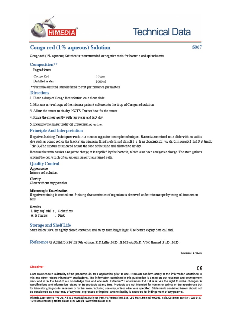Congo Red (1% Aqueous) Solution: Composition | Download Free PDF ...