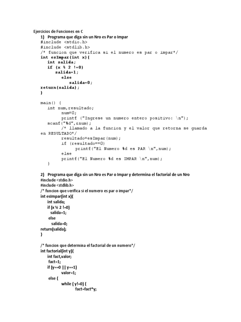 Ejercicios de Funciones en Lenguaje C | PDF | Áreas de informática ...